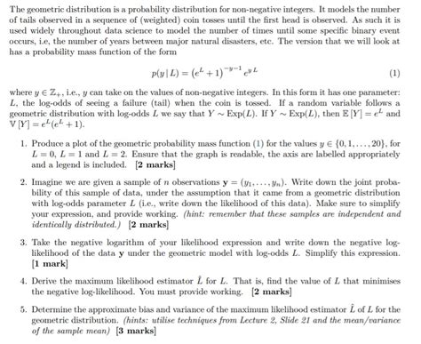 Solved The Geometric Distribution Is A Probability Chegg