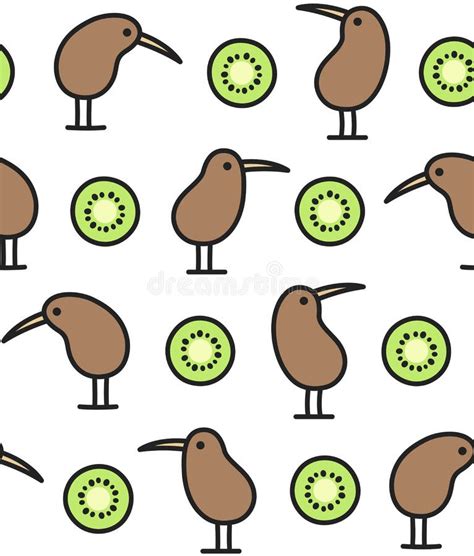 Kiwi Bird And Fruit Pattern Stock Vector Illustration Of Fruit Line
