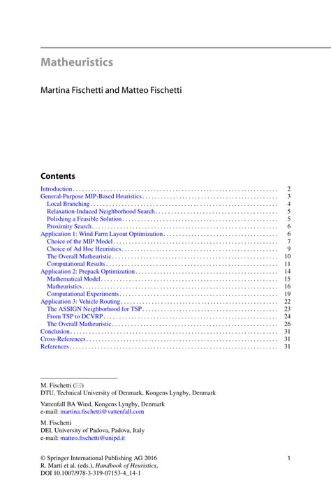 Pdf Matheuristics