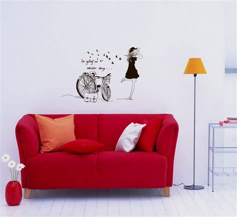Wall Vinyl Sticker Decals Art Mural Pretty Girl With Bike And Bird
