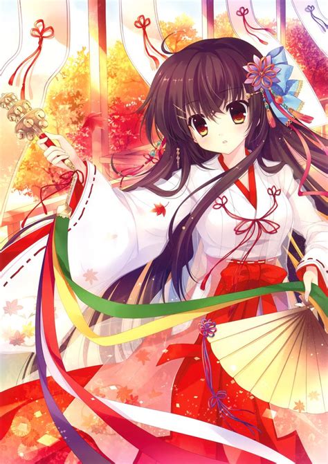 Anime Art Miko Priestess Shinto Priestess Uniform Folding Fan