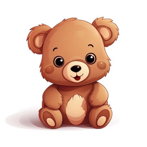 Osito de peluche marrón de dibujos animados sentado en el suelo con un fondo blanco ai