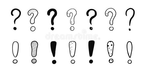 Doodle Exclamation Point And Question Sign Mark Set Hand Drawn Sketch