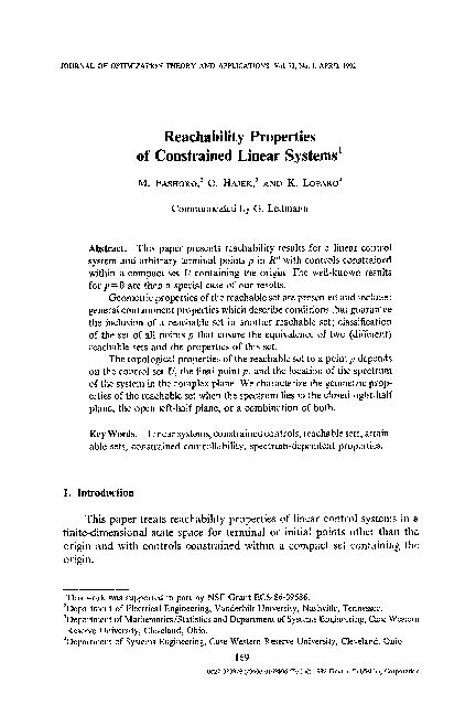 pdf reachability properties of constrained linear systems