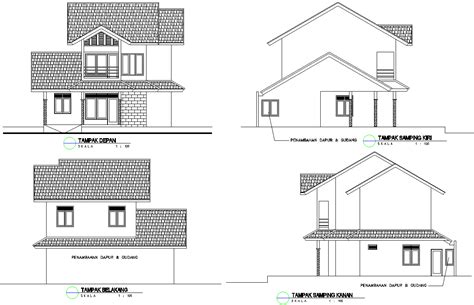 Dwg File With Home Elevation And Section Design Plan