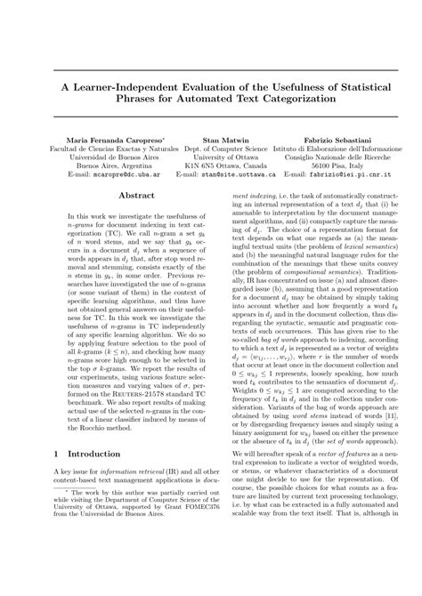 Pdf A Learner Independent Evaluation Of The Usefulness Of Statistical