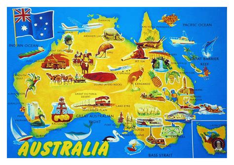 Large Detailed Tourist Illustrated Map Of Australia Australia