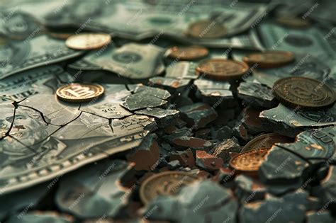 Premium Photo Collage Of Cracked Currency Notes And Coins Symbol