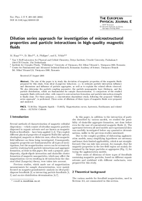 Pdf Physical Properties Of Magnetic Fluids And Nanoparticles From Magnetic And Magneto