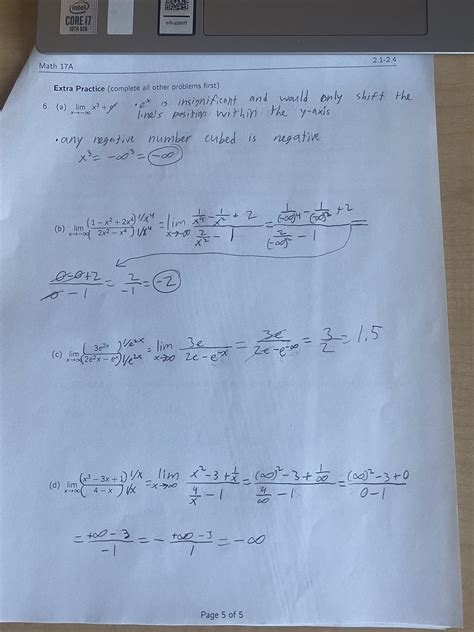 College Calc Finding The Limit At Infinity With E For C R
