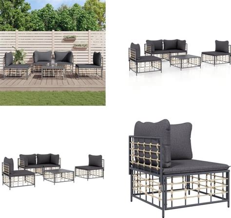 Vidaxl 5 Delige Loungeset Met Kussens Poly Rattan Antracietkleurig