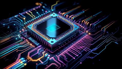 Hightech Glowing Chip On Dark Tech Background Premium Ai Generated Image