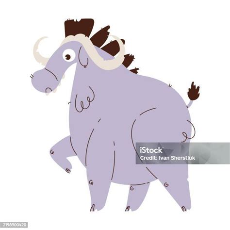 구부러진 뿔과 장난기 넘치는 표정을 가진 만화 스타일의 버팔로 그림 흰색 배경에 과장된 기능이 있는 스타일리시한 디자인 개성 개념에 대한 스톡 벡터 아트 및 기타 이미지