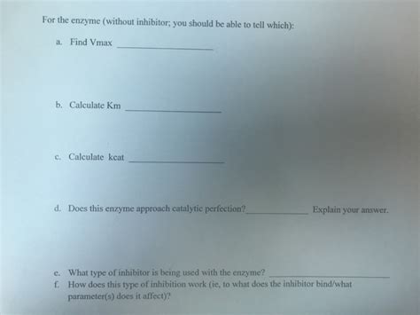 Solved Biochem Enzyme Kinetics Find Vmax Km Kcat And The Chegg Com