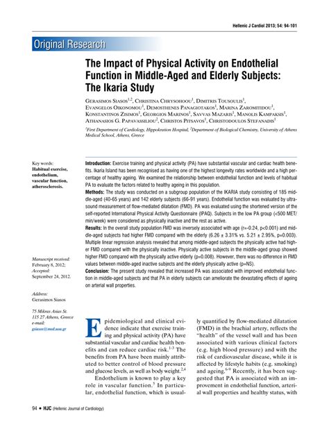 Pdf The Impact Of Physical Activity On Endothelial Function In Middle Aged And Elderly