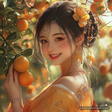 Ai创作图枇杷少女 写实人物插画 古风美女头像插画封面 头像约稿 厚涂头像 橘香满园 板绘少女 写实唯美插画 Cg绘画 Cg插画 板绘人物 原创厚涂 Cg绘画作品 头像插画定制 Cg艺术