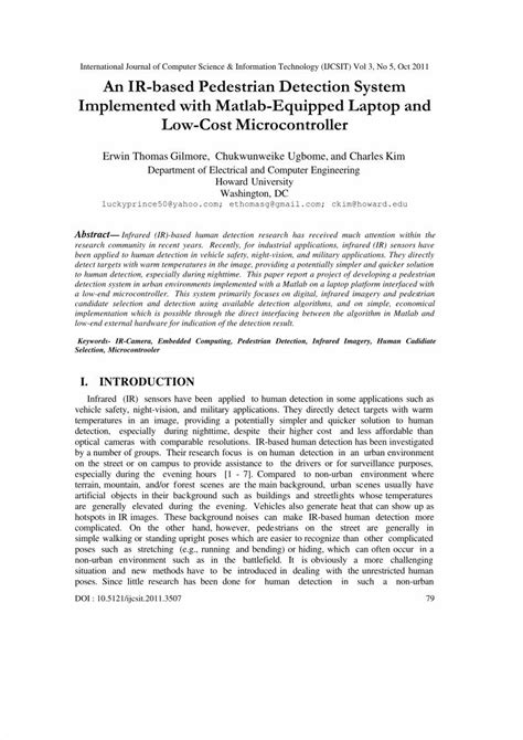 Pdf An Ir Based Pedestrian Detection System Implemented With Matlab Equipped Laptop And Low