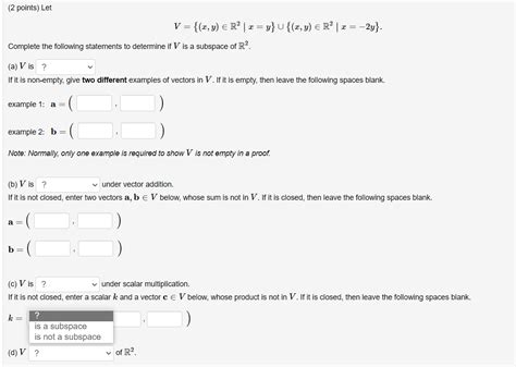 Solved 2 Points Let V X Y R² X Y U X