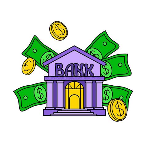 Bank Building Coins And Banknotes Stock Vector Illustration Of