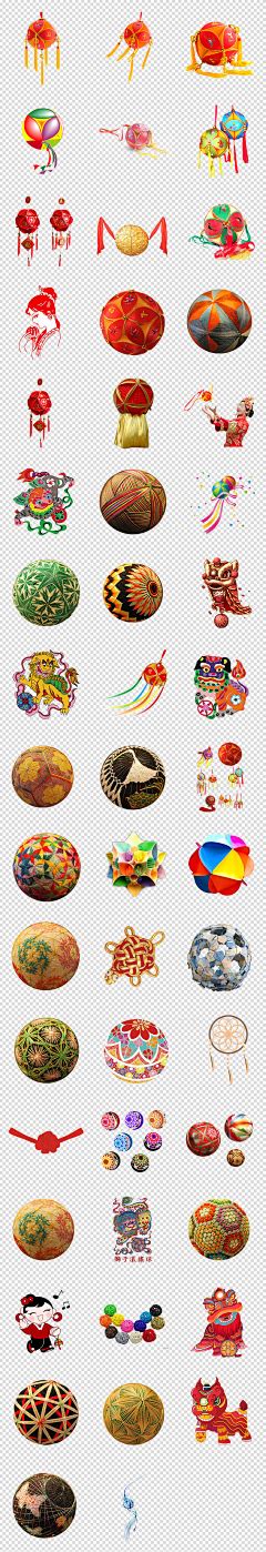 中国古代元素 花瓣网陪你做生活的设计师 中式古代抛绣球狮子滚绣球png免扣素材