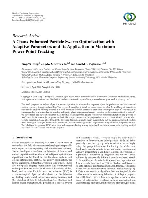 pdf a chaos enhanced particle swarm optimization with adaptive