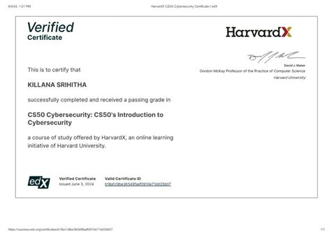 Completion Of Cs50 Course On Digital Security Srihitha K Posted On The Topic Linkedin