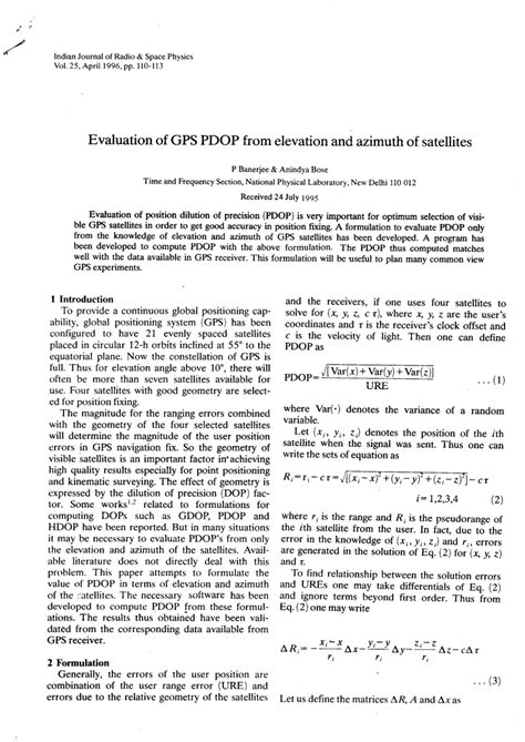 Pdf Evaluation Of Gps Pdop From Elevation And Azimuth Of Satellites
