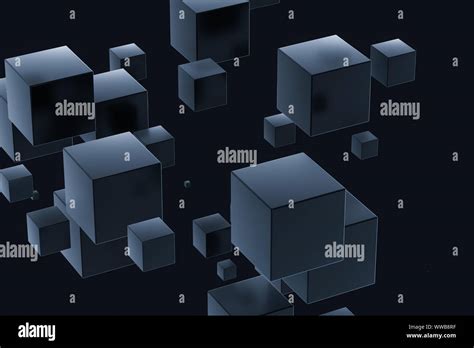 Dark Cubes Randomly Distributed In The Air 3d Rendering Computer Digital Background Stock