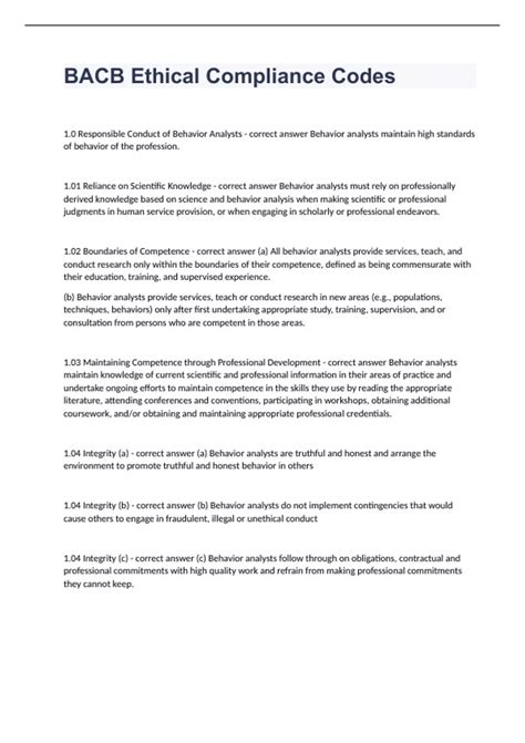 BACB Ethical Compliance Codes Question And Answers Already Passed BACB Stuvia US