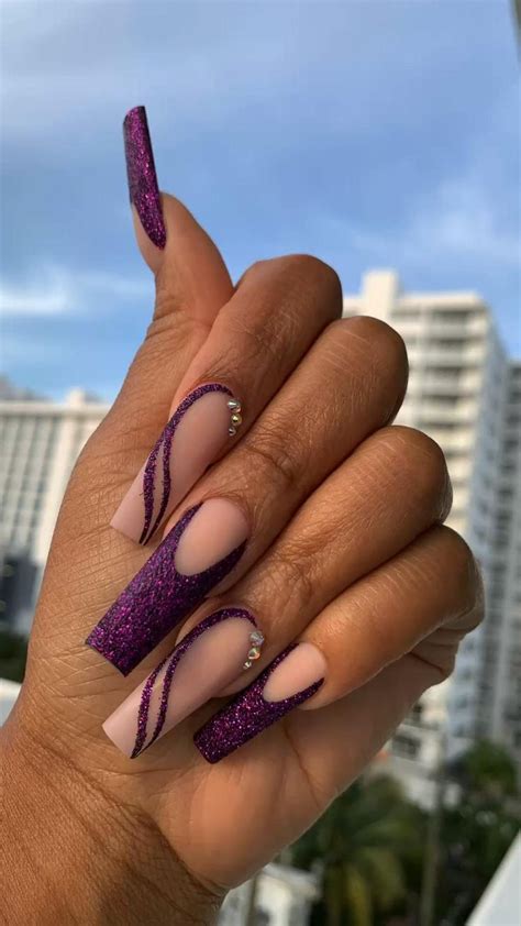 Purple Glitter Summer Nails Purple Nails Glitter Nails Magenta Nails