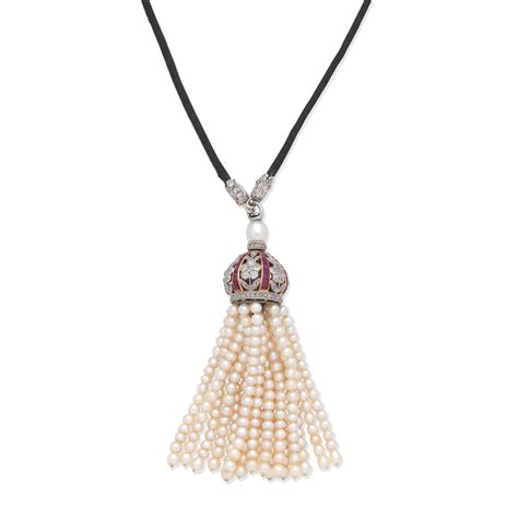 Bonhams Pearl Ruby And Diamond Tassel Pendantnecklace
