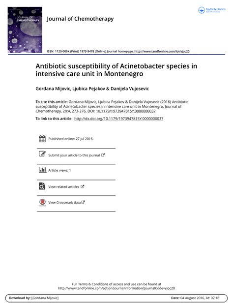Pdf Antibiotic Susceptibility Of Acinetobacter Species In Intensive