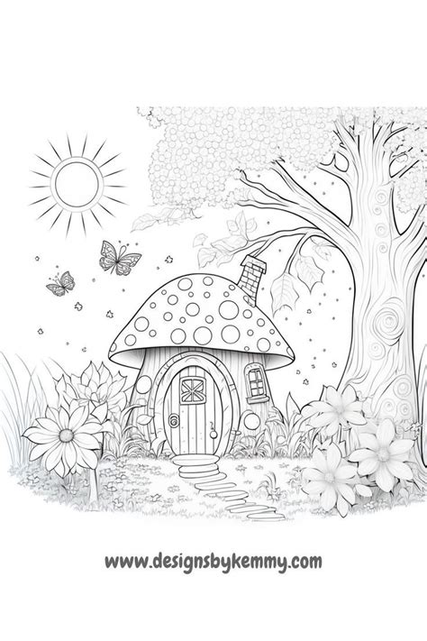 Free Fairy House Coloring Page For Adults Designs By Kemmy Coloring
