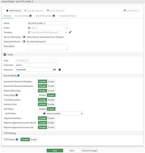 Creating A Secret With A Dlp Sensor Profile Fortipam Fortinet