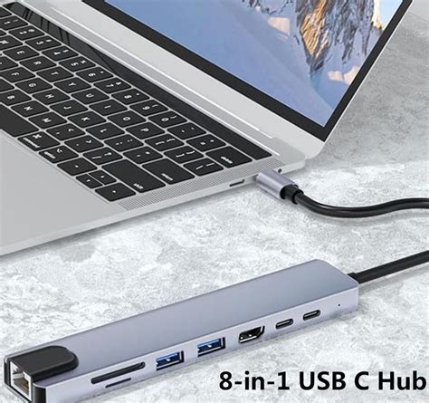 Đầu đọc Thẻ Sd Type C Hub 8 Trong 1 Usb3 0 Sang Hdmi Tf Rj45 Pd 65w Cho Pc Laptop Điện Thoại