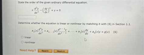 Solved State The Order Of The Given Ordinary Differential