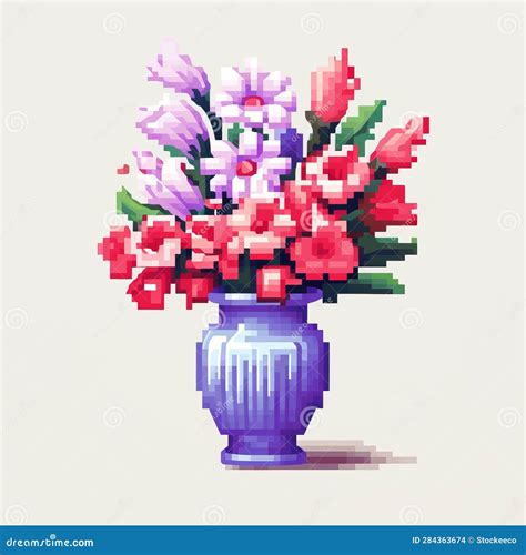 Meticulously Detailed Pixel Art Flower Vase In Cross Processed Style