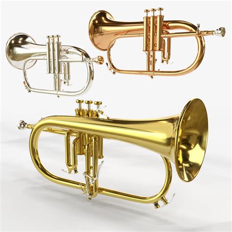 Flugelhorn Three Types Of Materials Brass Copper And Silver 3d Model