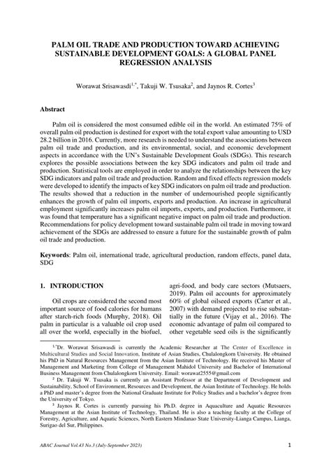 Pdf Palm Oil Trade And Production Toward Achieving Sustainable Development Goals A Global