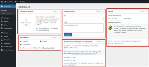 Dashboard Übersicht Learn WordPress
