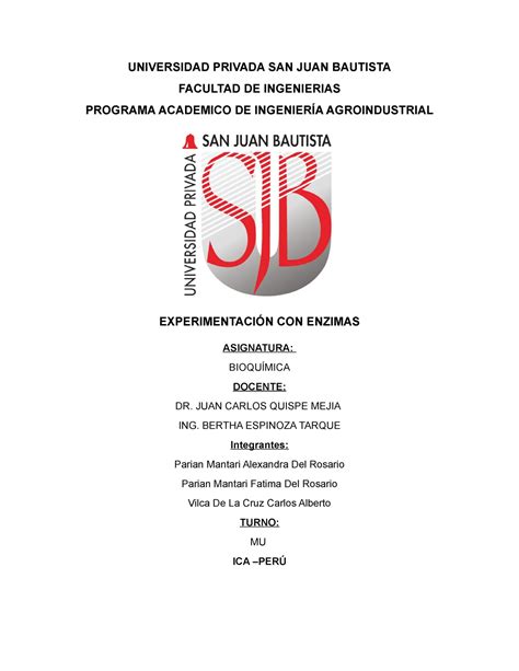 Tercer Informe Bioquímica UNIVERSIDAD PRIVADA SAN JUAN BAUTISTA