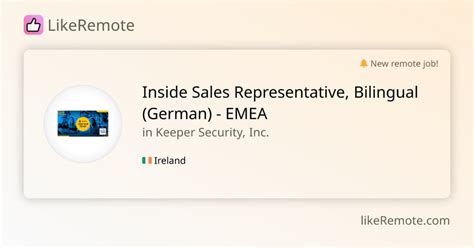 📩 Inside Sales Representative Bilingual German Emea At 🏢 Keeper