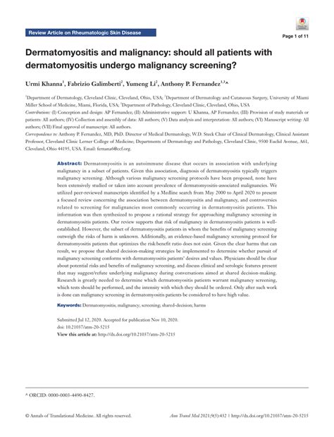 Pdf Dermatomyositis And Malignancy Should All Patients With