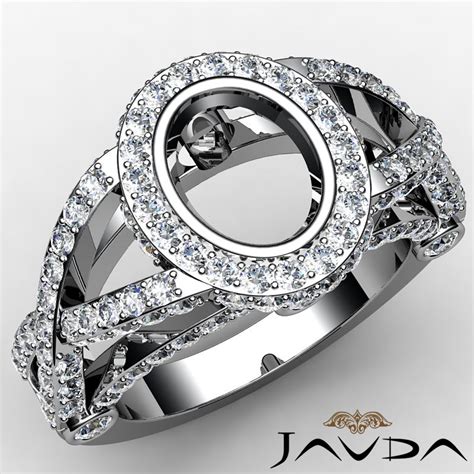 Halo Setting Diamond Engagement Ring Oval Cut Semi Mount 14k White Gold
