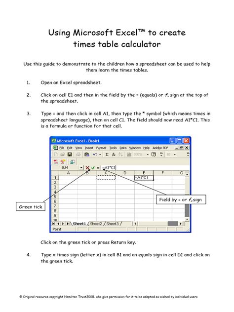 Ict Support For Maths Y3 Using Microsoft Excel To Create A Times Table Calculator 1 Pdf