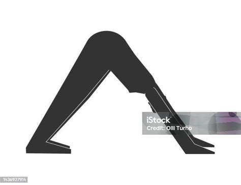 여성 캐릭터의 평평한 검은색 실루엣이 있는 벡터 격리된 그림 스포티 한 여자는 요가 자세 Adho Mukha Svanasana를