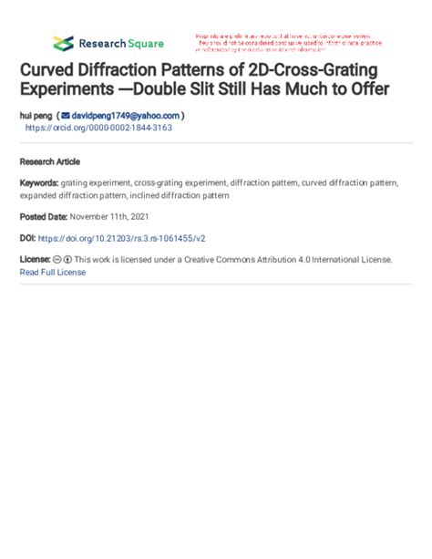 Pdf Curved Diffraction Patterns Of 2d Cross Grating Experiments