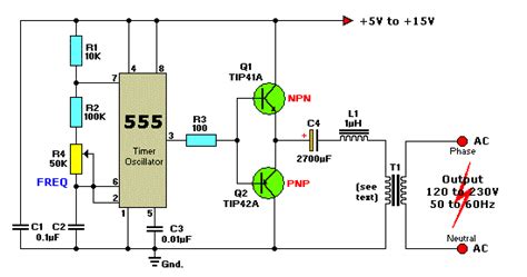 Circuits Apmilifier IC 555 12VDC To 220VAC Inverter Circuit And Explanation
