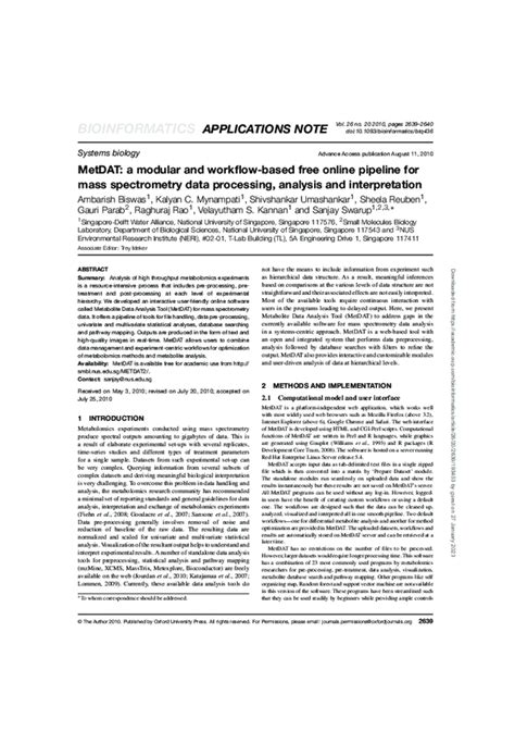 Pdf Metdat A Modular And Workflow Based Free Online Pipeline For Mass Spectrometry Data
