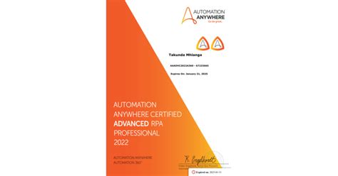 Automation Anywhere Certified Advanced Rpa Professional Automation 360 … Malford Takunda